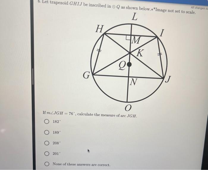 Solved 6. Let trapezoid GHIJ be inscribed in ⊙Q as shown | Chegg.com