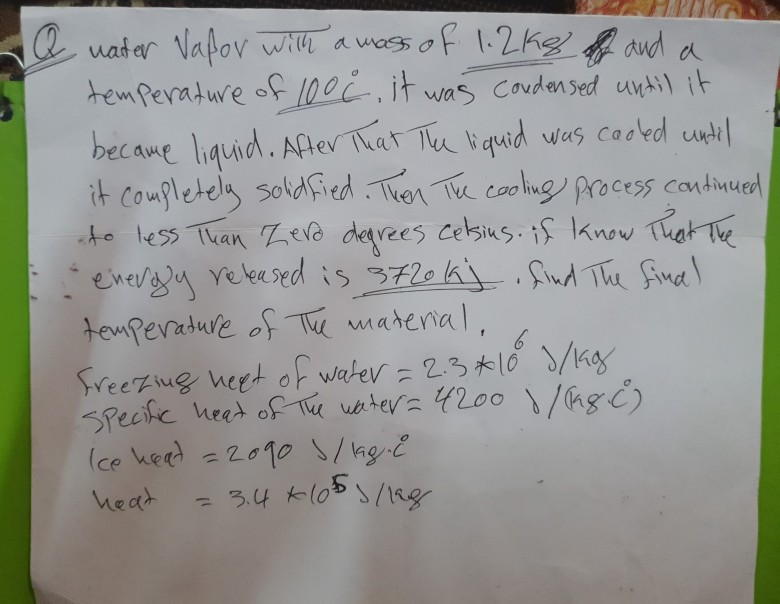 Solved Q Q uater Vafor with a mass of 1.2kg her and a | Chegg.com