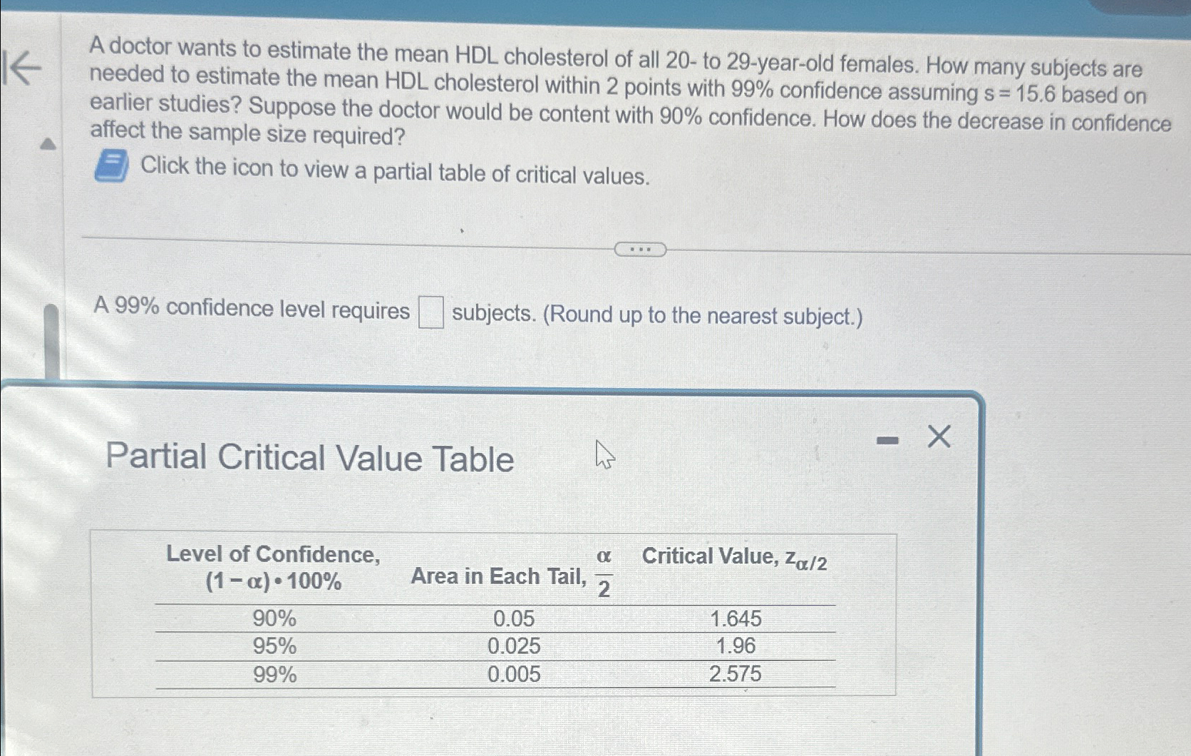 Solved A doctor wants to estimate the mean HDL cholesterol | Chegg.com
