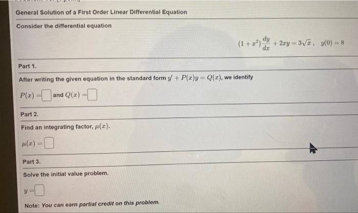 Solved General Solution of a First Order Linear Differential | Chegg.com