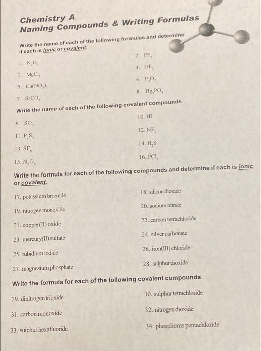 Solved Chemistry A Naming Compounds & Writing Formulas Z | Chegg.com