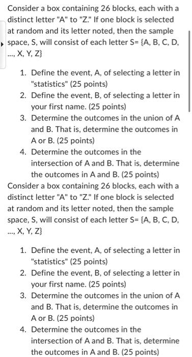 Solved Consider a box containing 26 blocks, each with a | Chegg.com