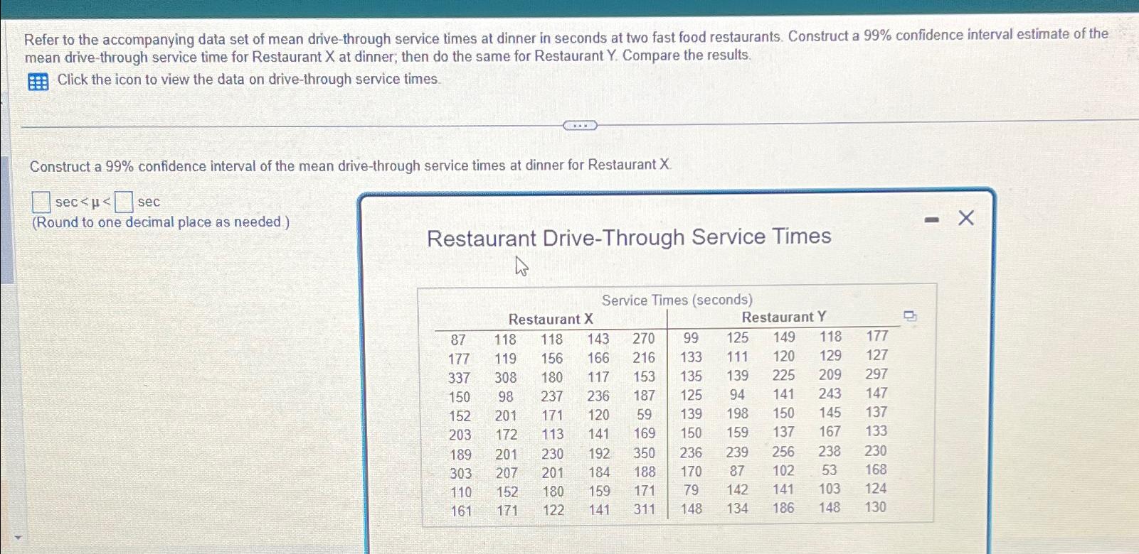 Solved Refer to the accompanying data set of mean | Chegg.com