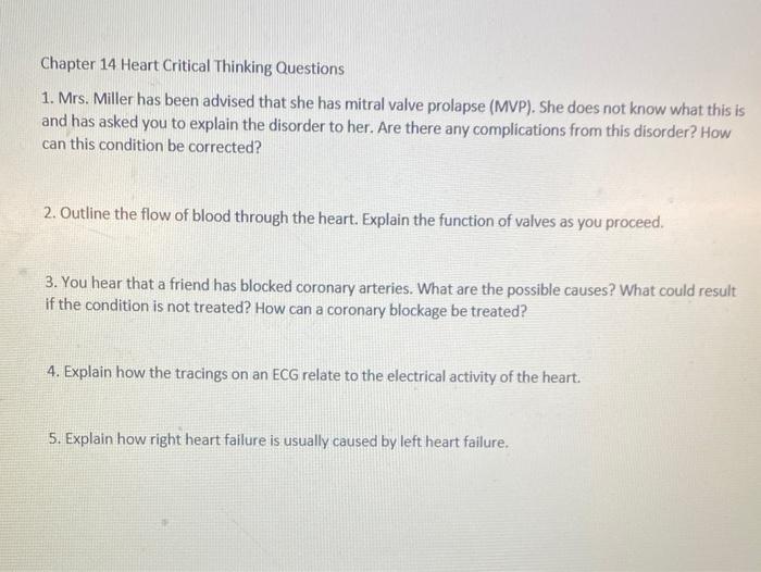 Solved Chapter 14 Heart Critical Thinking Questions 1. Mrs. | Chegg.com