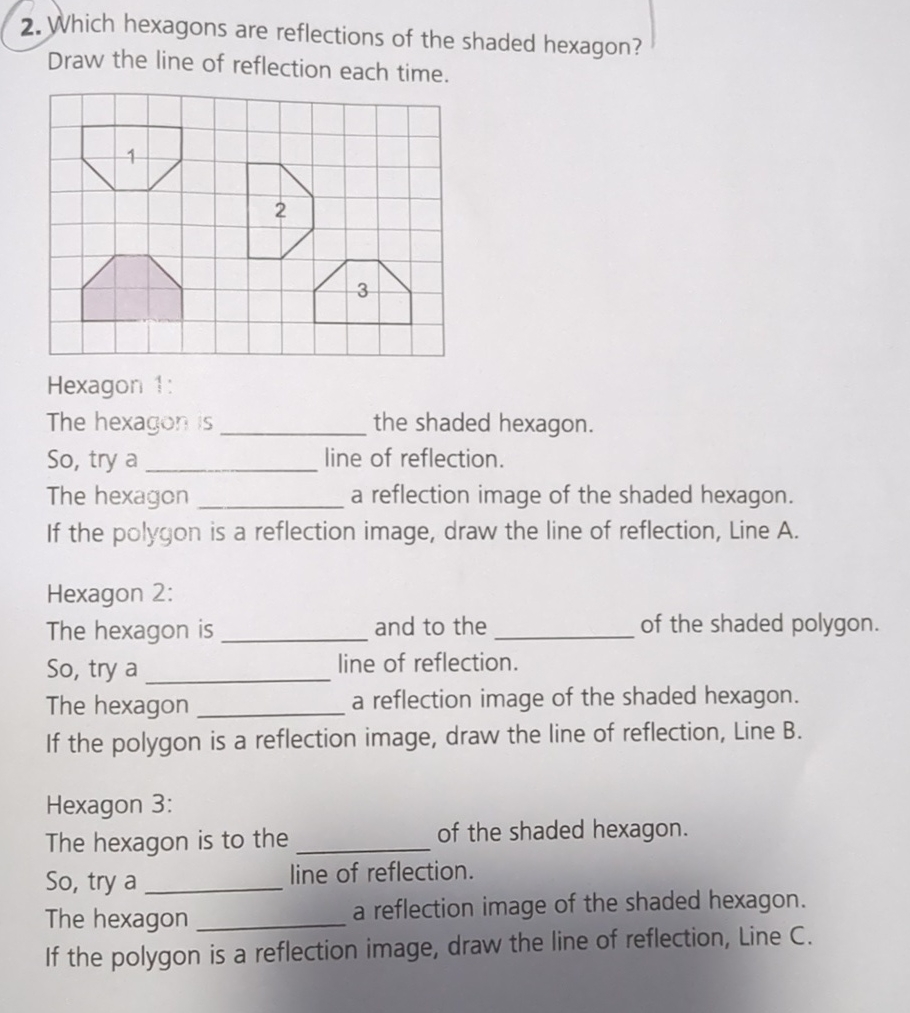 Solved Which hexagons are reflections of the shaded | Chegg.com