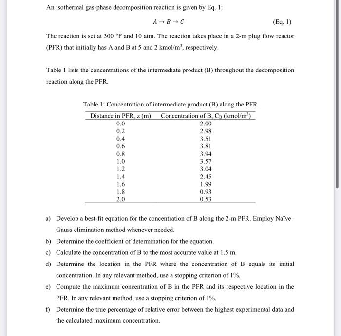 Solved An isothermal gas-phase decomposition reaction is | Chegg.com