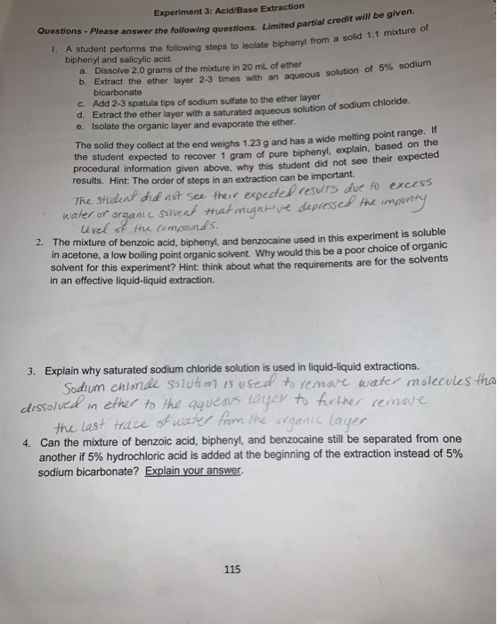 Solved Experiment 3: Acid/Base Extraction Questions - Please | Chegg.com