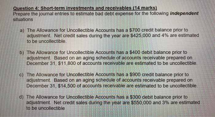 Solved Question 4: Short-term investments and receivables | Chegg.com