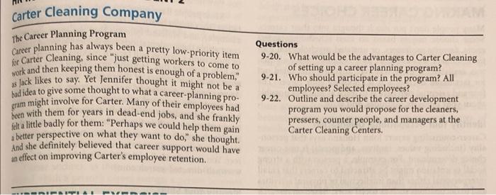 Solved Carter Cleaning Company The Career Planning Program | Chegg.com