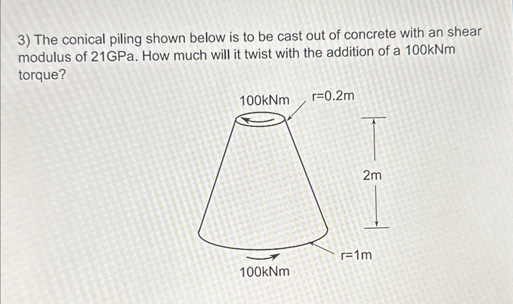 Solved The conical piling shown below is to be cast out of | Chegg.com