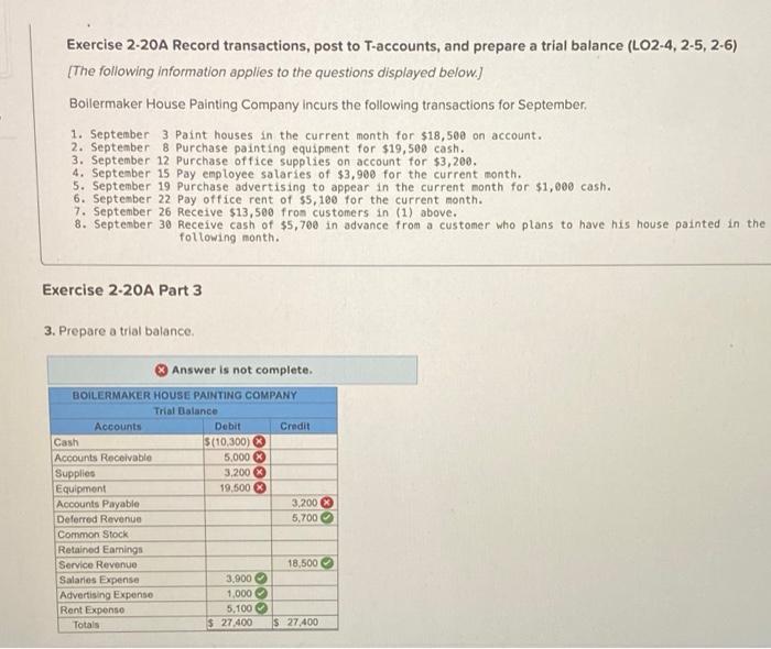 Exercise 2-20A Record transactions, post to | Chegg.com