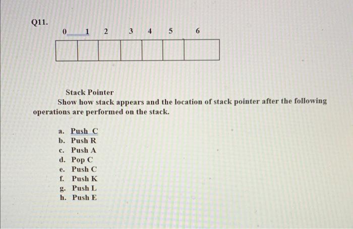 Solved Q11. 0 1 2 3 4 5 6 6 Stack Pointer Show how stack | Chegg.com