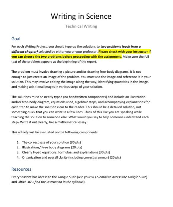 Solved Writing in Science Technical Writing Goal For each | Chegg.com