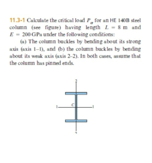 Solved 11.3-1 Calculate the critical load P, for an HE 140B | Chegg.com
