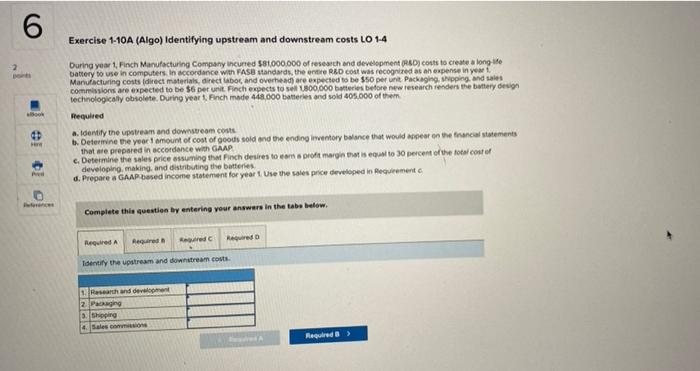 Solved 6 Exercise 1-10A (Algo) Identifying upstream and | Chegg.com