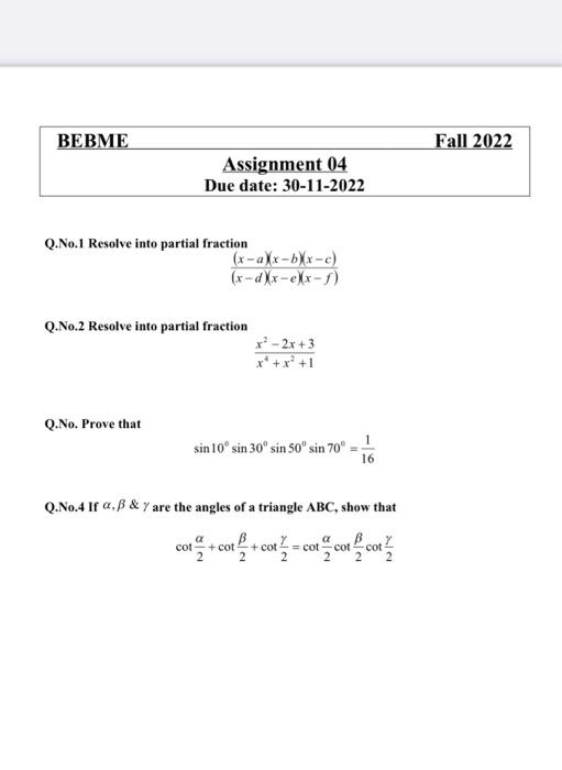 Solved Q.No.1 Resolve into partial fraction | Chegg.com