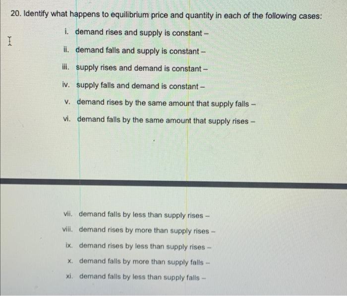 Solved 20. Identify what happens to equilibrium price and | Chegg.com