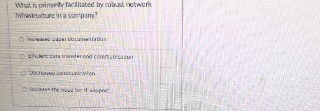 Solved What is primarily facilitated by robust network | Chegg.com
