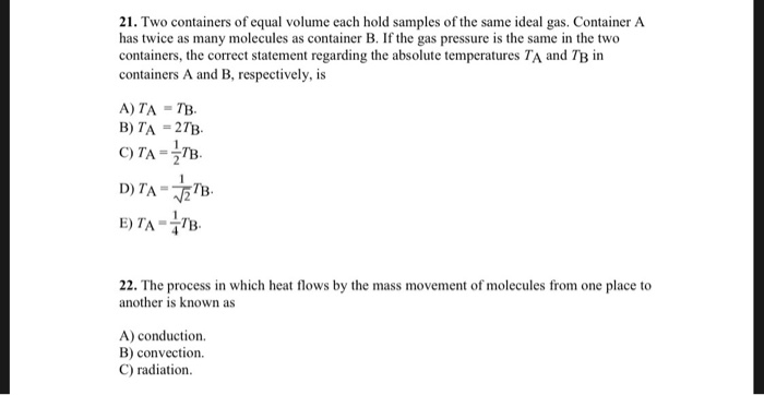 Solved 21. Two containers of equal volume each hold samples | Chegg.com