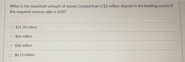 Solved What is the maximum amount of money created from a $3 | Chegg.com