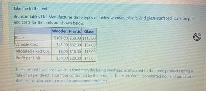 Take me to the text Brunson Tables Ltd. Manufactures | Chegg.com