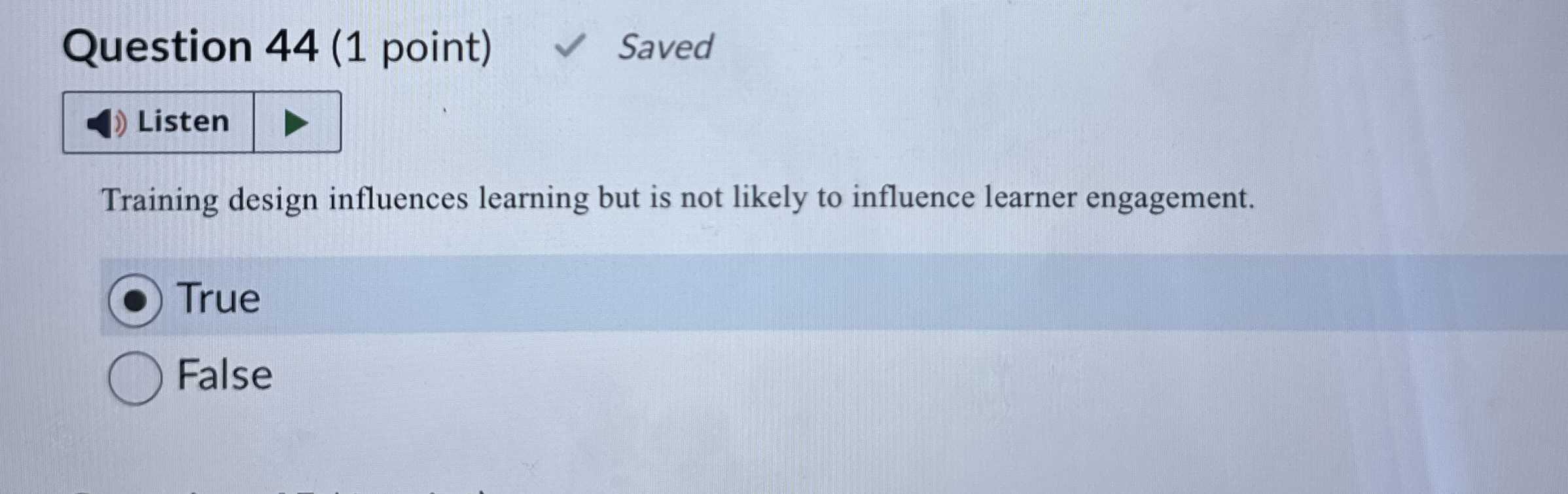 Solved Question 44 (1 ﻿point)SavedTraining design influences | Chegg.com