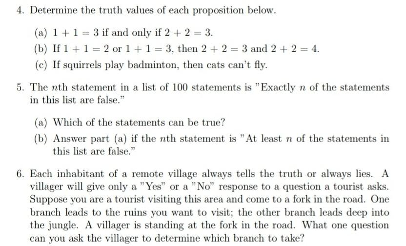 Solved 4. Determine the truth values of each proposition | Chegg.com