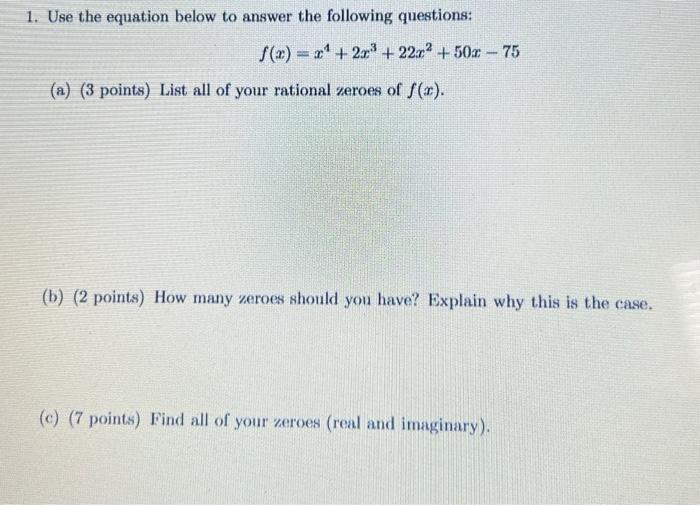 Solved 1. Use the equation below to answer the following | Chegg.com