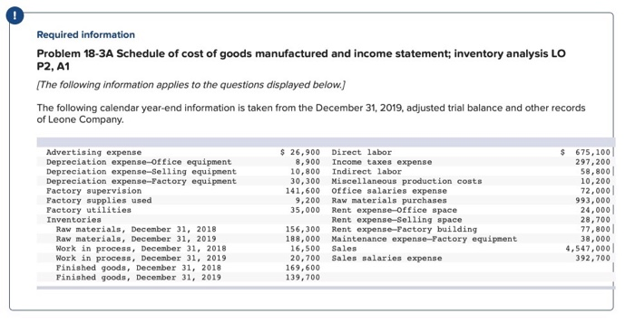 Solved Required information Problem 18-3A Schedule of cost | Chegg.com