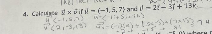 Solved 4. Calculate \\( \\vec{u} \\times \\vec{v} \\) if \\( | Chegg.com