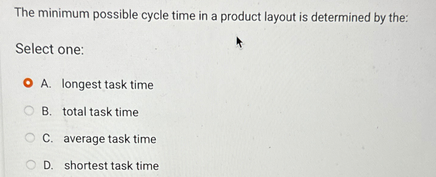 Solved The minimum possible cycle time in a product layout | Chegg.com