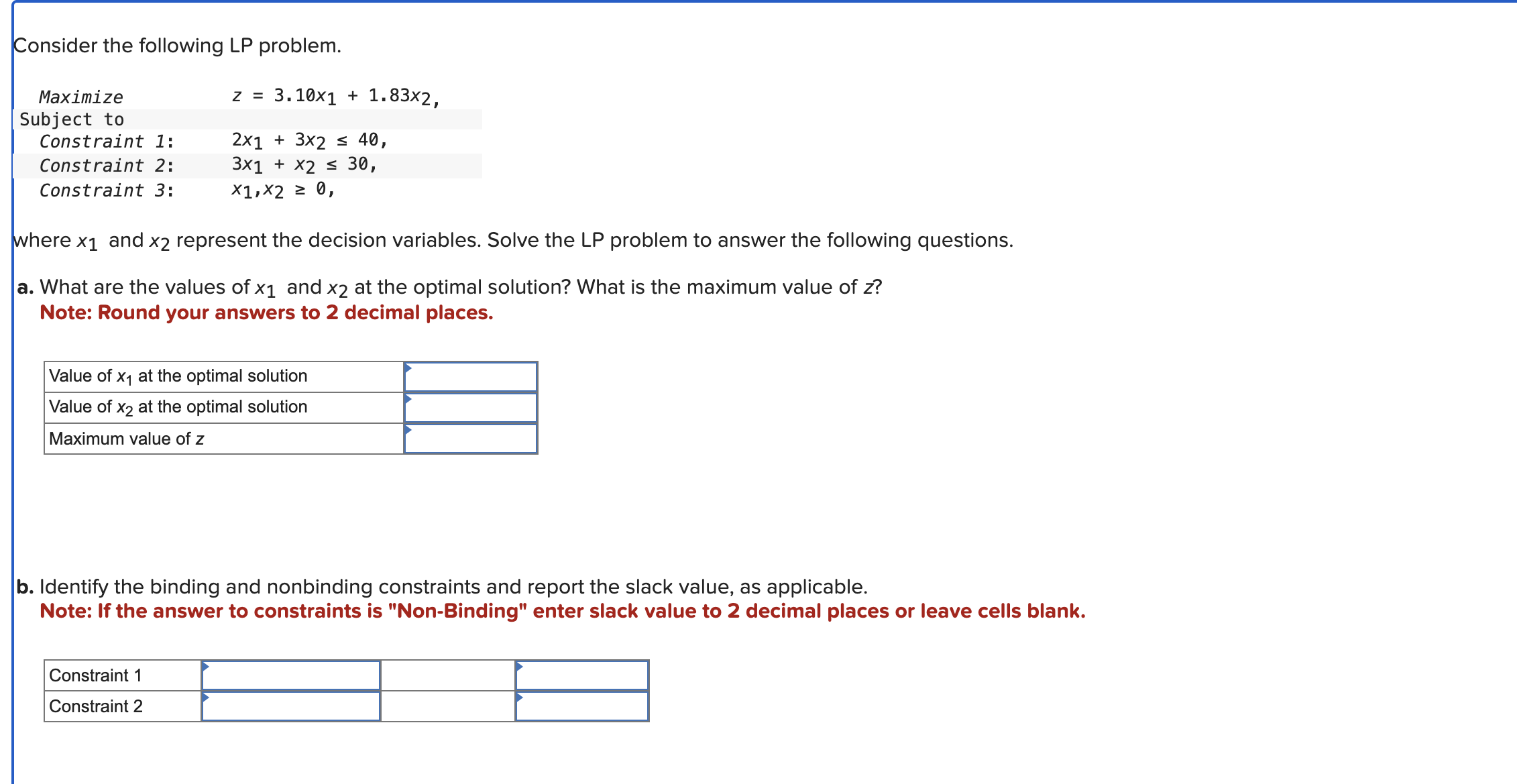 Solved Consider the following LP problem.where x1 ﻿and x2 | Chegg.com