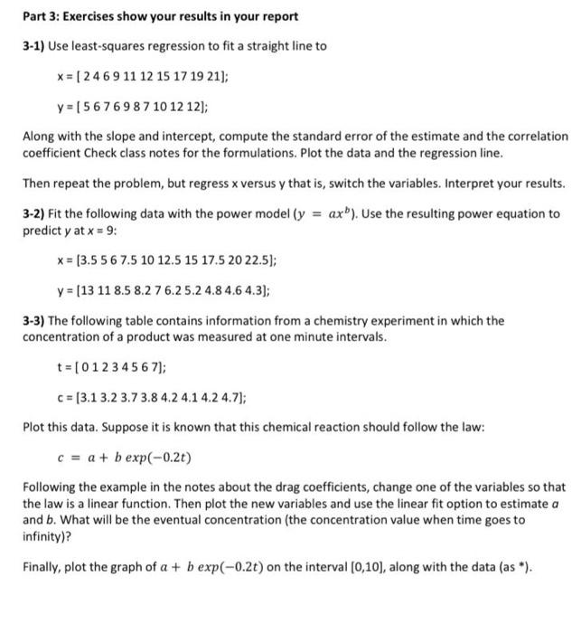 Solved 3-1) Use least-squares regression to fit a straight | Chegg.com