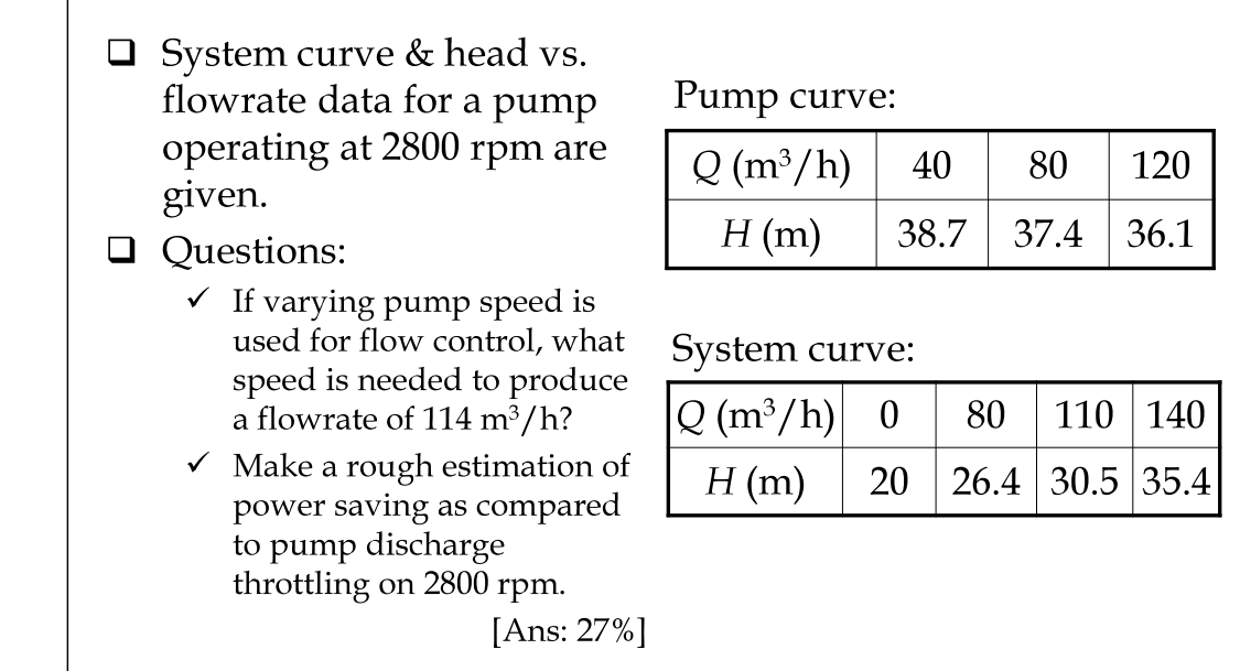 Solved System curve & head vs.flowrate data for a | Chegg.com