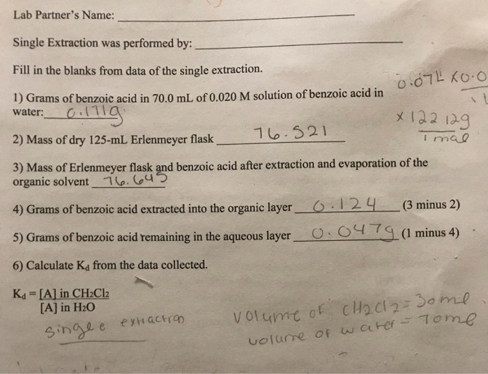 Solved Lab Partner's Name: Single Extraction was performed | Chegg.com