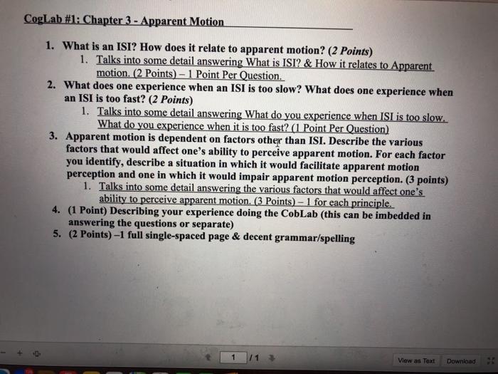 Solved CogLab #1: Chapter 3 - Apparent Motion 1. What is an | Chegg.com