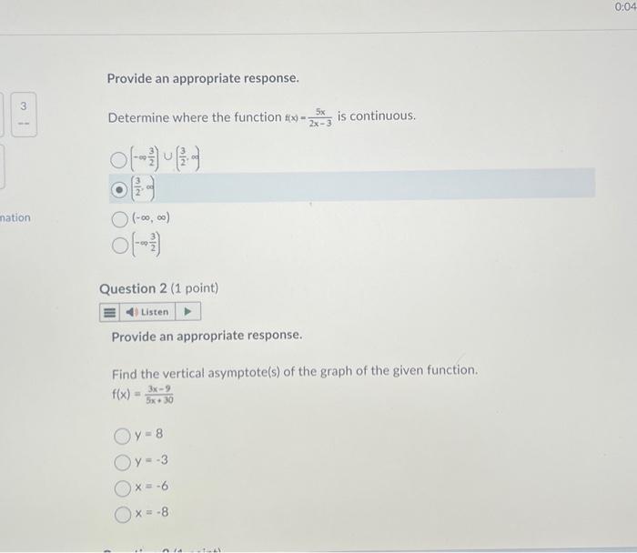 Solved Provide an appropriate response. Determine where the | Chegg.com