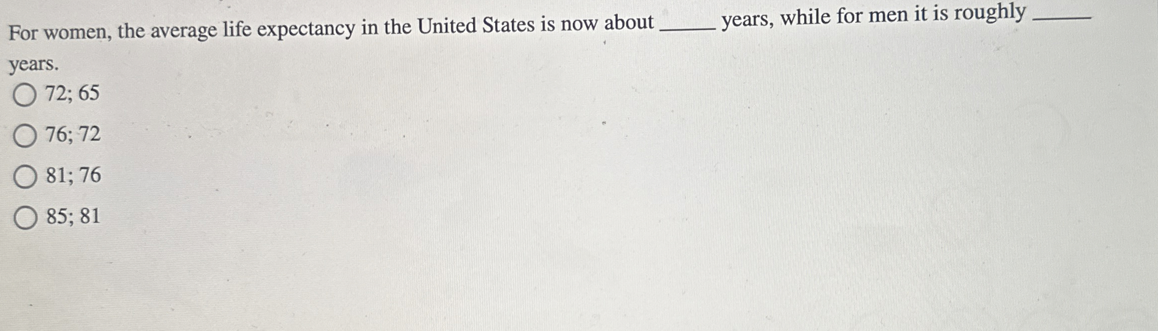 Solved For women, the average life expectancy in the United | Chegg.com