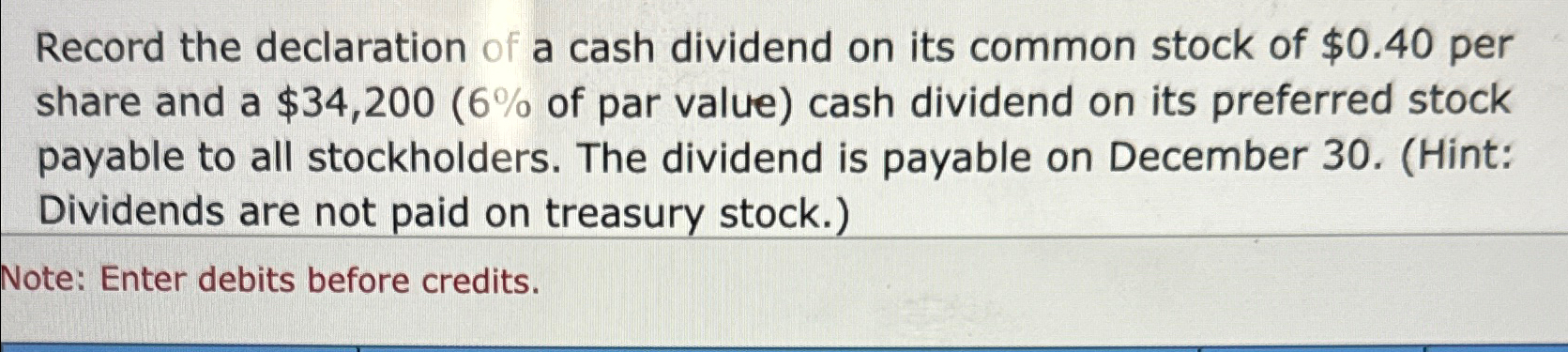 Solved Record the declaration of a cash dividend on its | Chegg.com