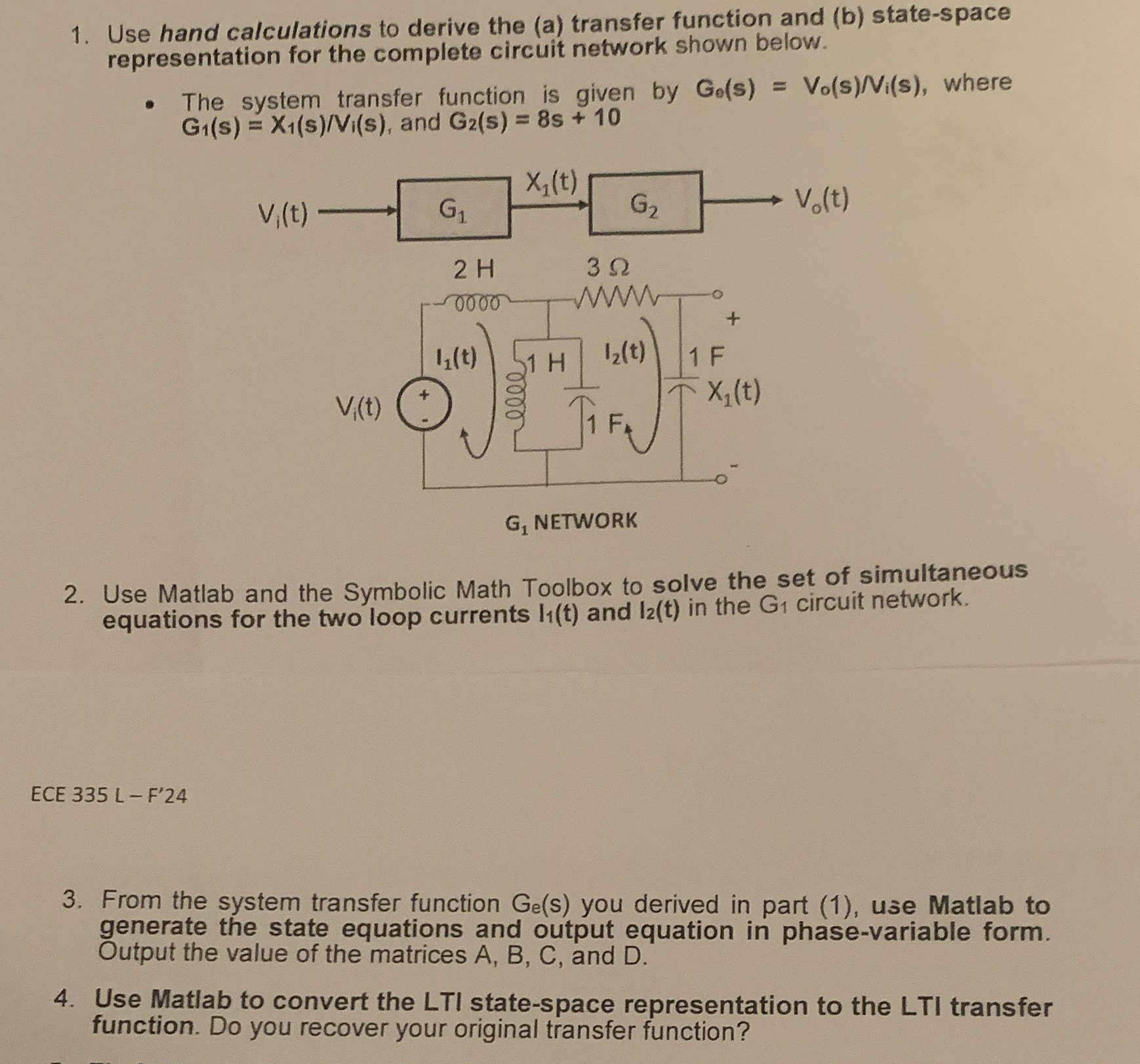 Solved Use hand calculations to derive the (a) ﻿transfer | Chegg.com