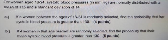 Solved For women aged 18−24, systolic blood pressures (in | Chegg.com