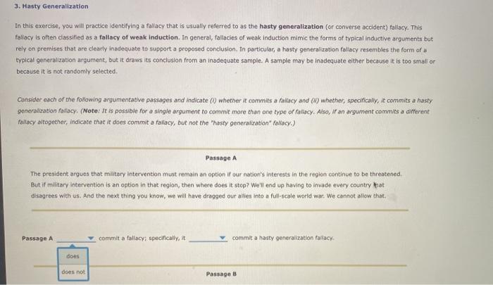 Solved 3. Hasty Generalization In this exercise, you will | Chegg.com