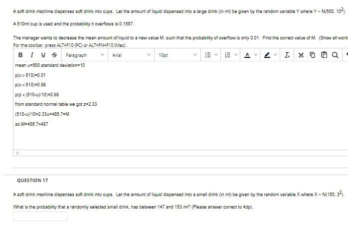 Solved A soft drink machine dispenses soft drink into cups. | Chegg.com