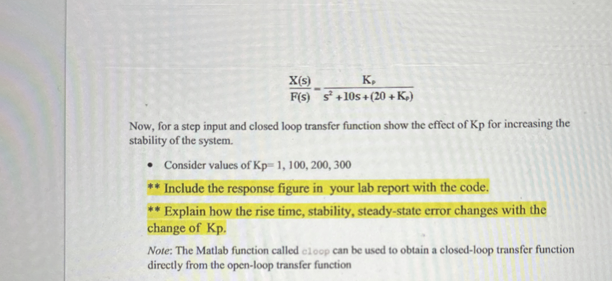 Solved Exercise -MATLAB: Proportional control system using | Chegg.com