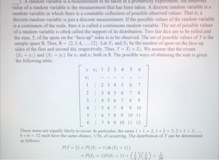 Solved value of a random variable is the measurement that | Chegg.com