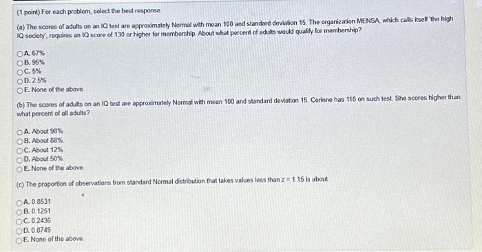Solved (1 point) For each problem, select the best response | Chegg.com