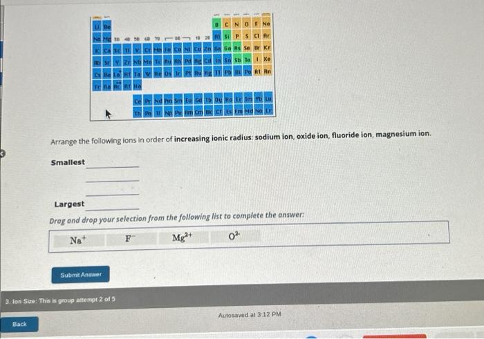 Solved Arrange the following ions in order of increasing | Chegg.com