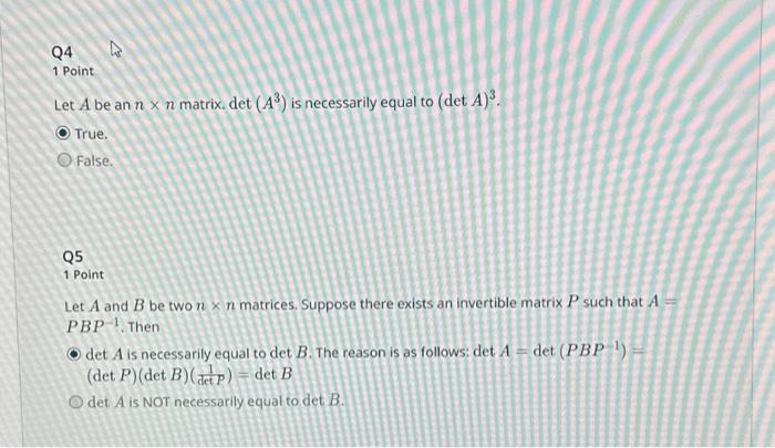 Solved Q1 1 Point Let A be an n x n matrix. If a multiple of | Chegg.com