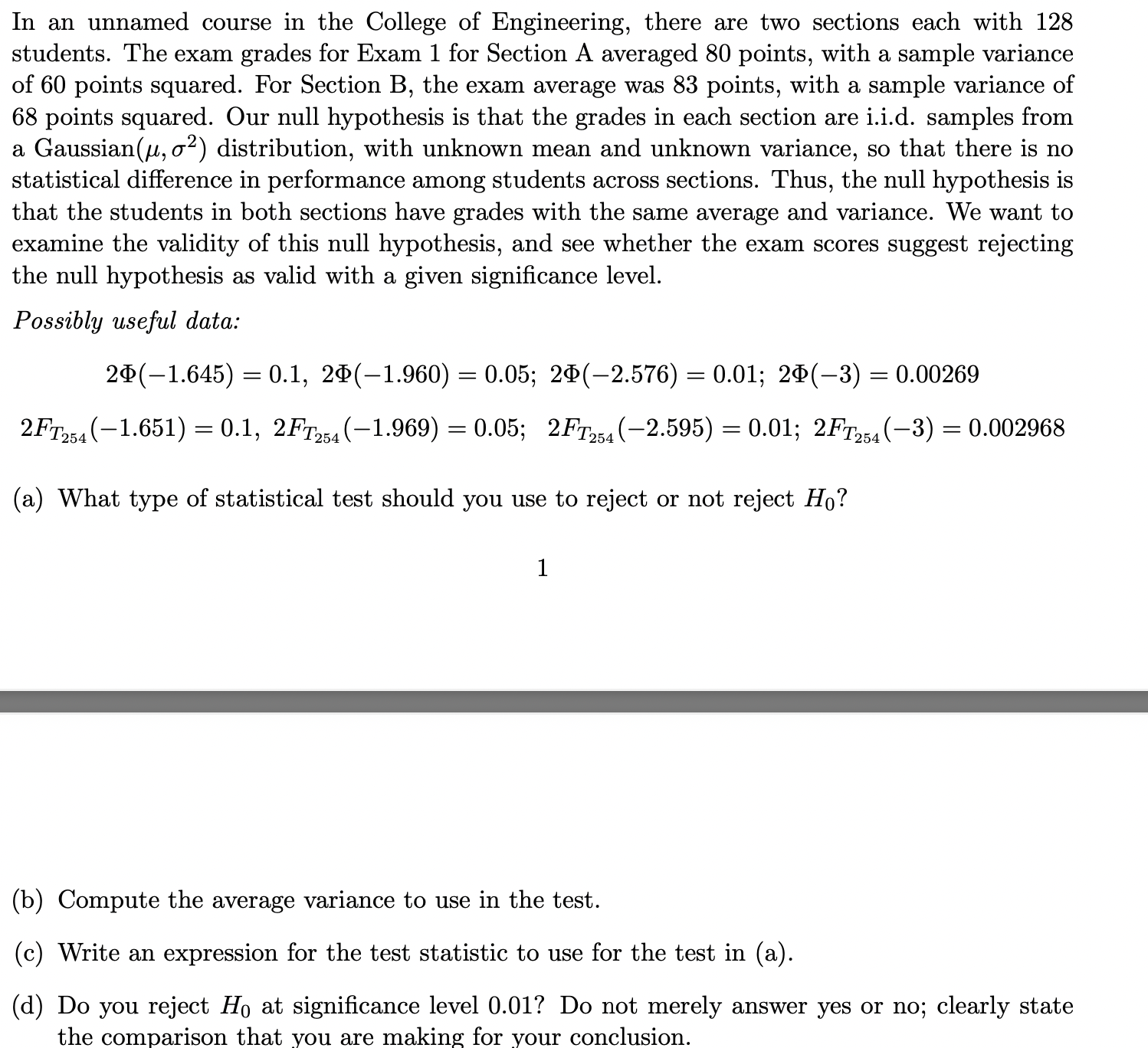 Solved In an unnamed course in the College of Engineering, | Chegg.com
