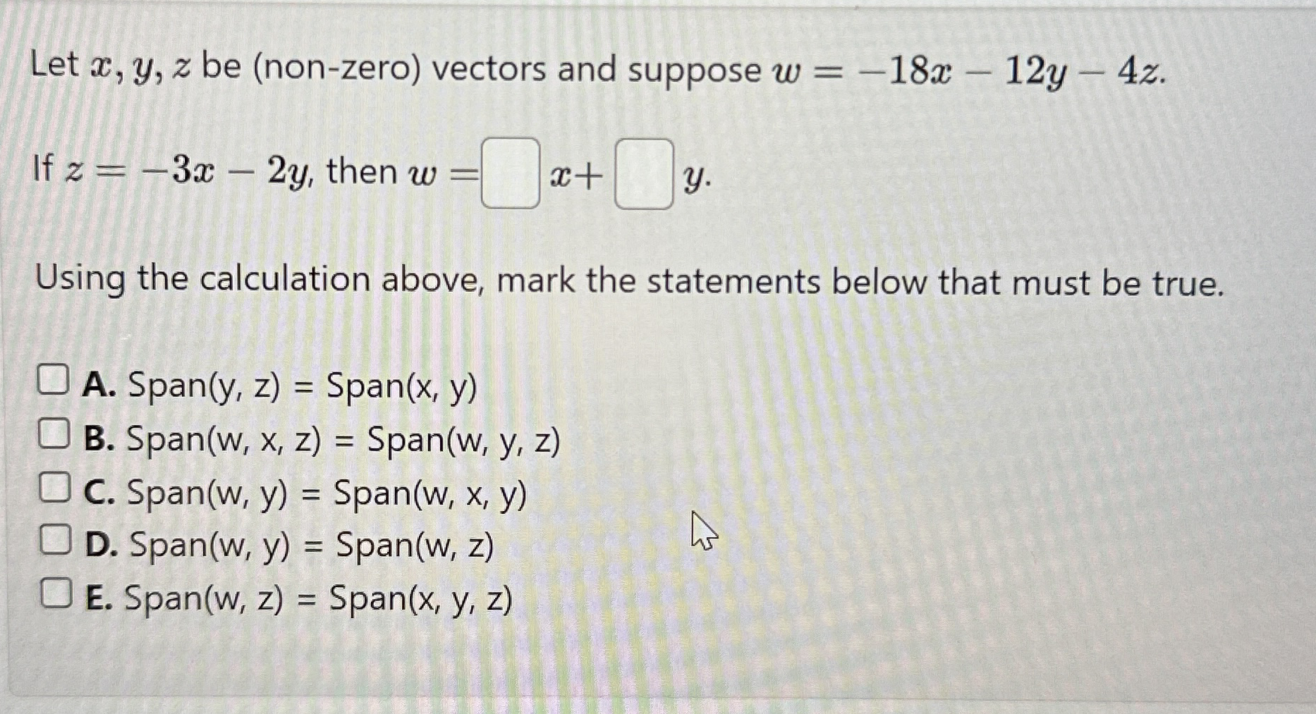 Solved Let x,y,z ﻿be (non-zero) ﻿vectors and suppose | Chegg.com